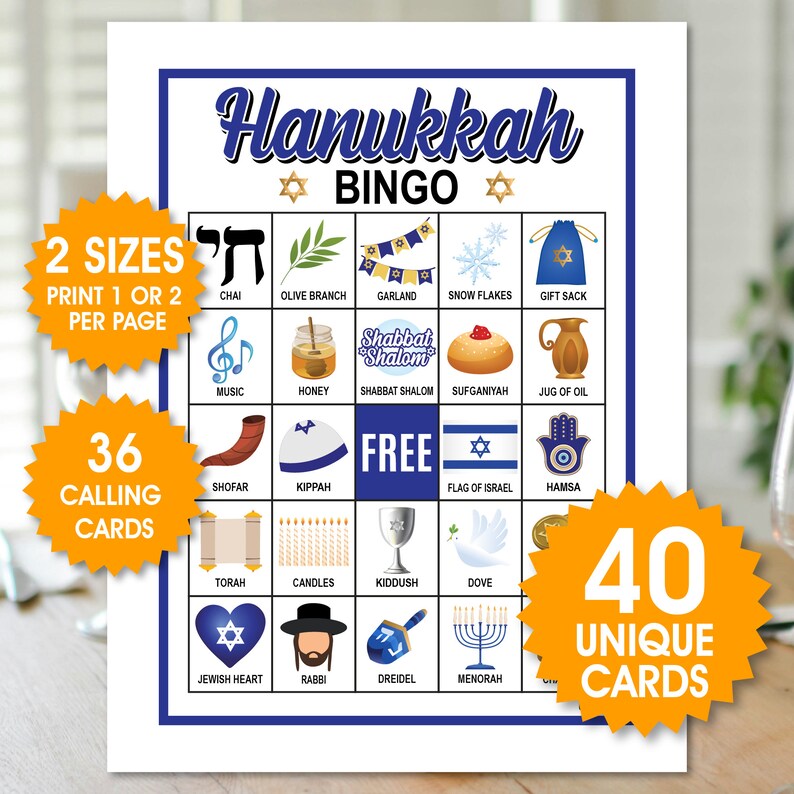 40 Hanukkah Bingo, Hanukkah Bingo Cards, Hanukkah Activity, Chanukah ...