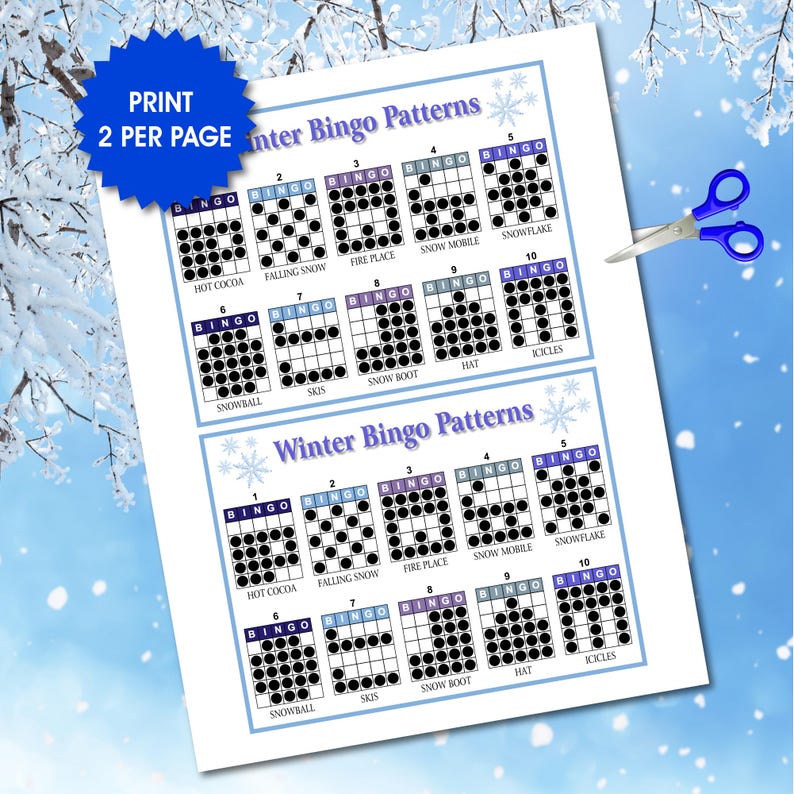 Winter Bingo Game, 10 Printable Bingo Patterns (PDF Files) - Etsy
