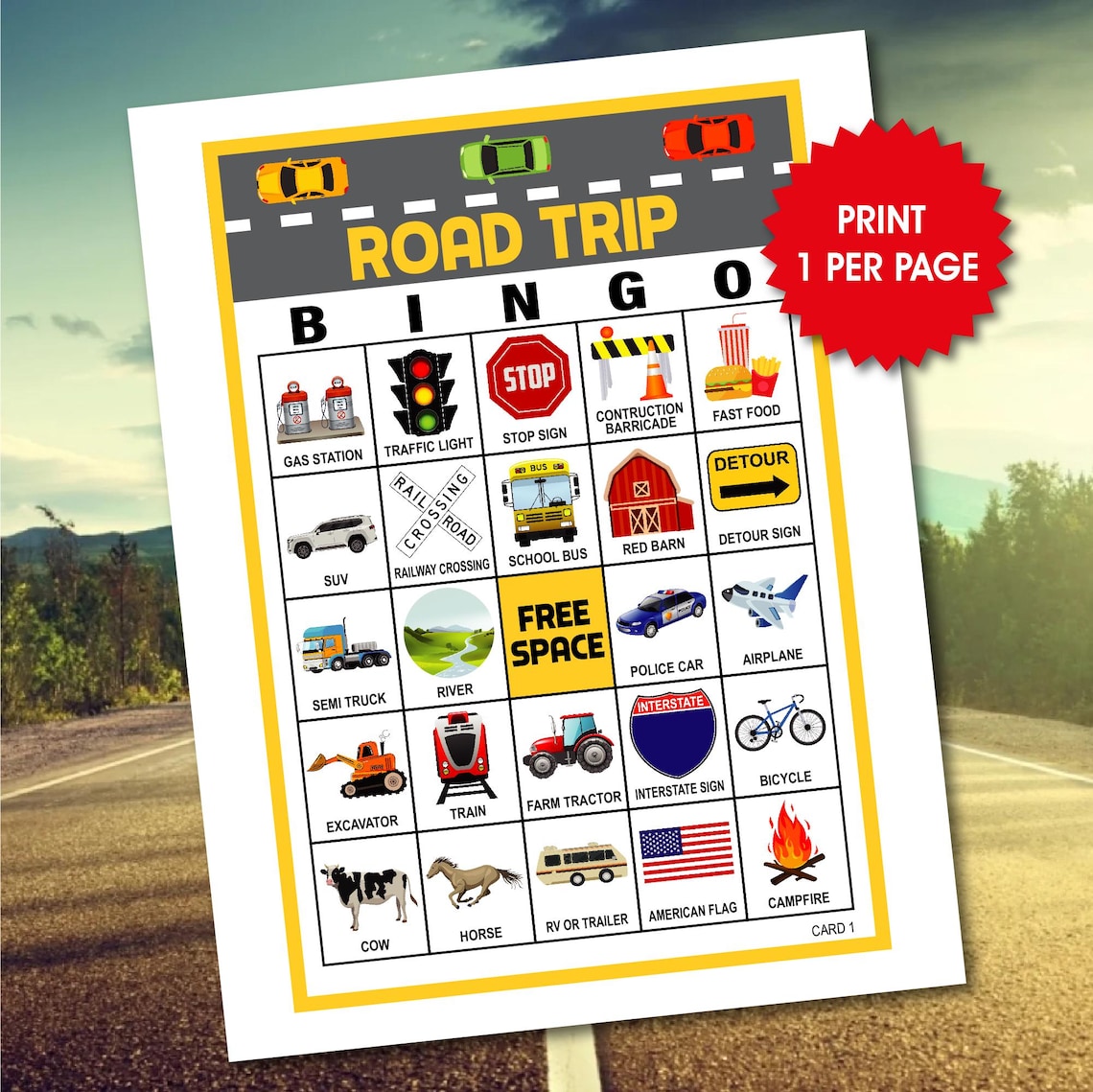 10 Road Trip Bingo Cards, Road Trip Bingo, Travel Theme Game, Kids ...