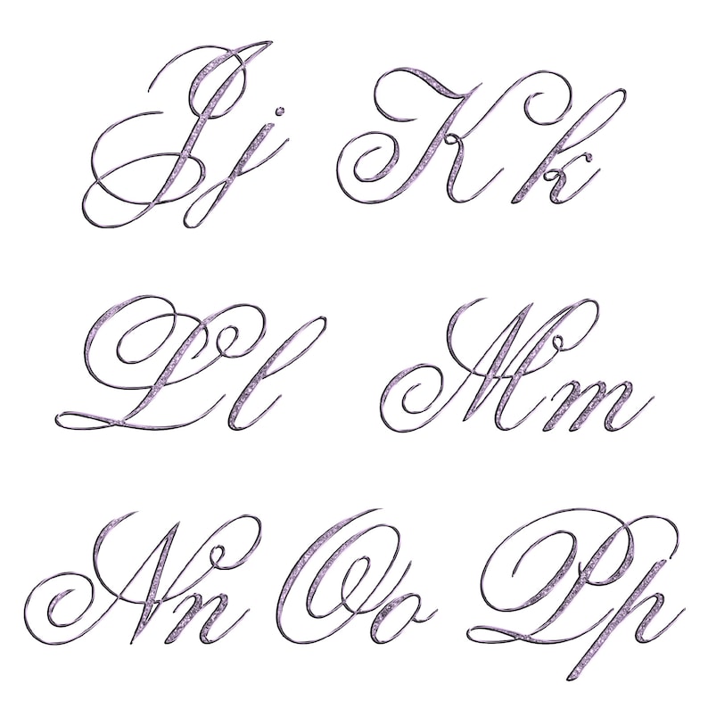 Purple Glitter Cursive Alphabet Clipart, PNG Clip Art, High Shine ...
