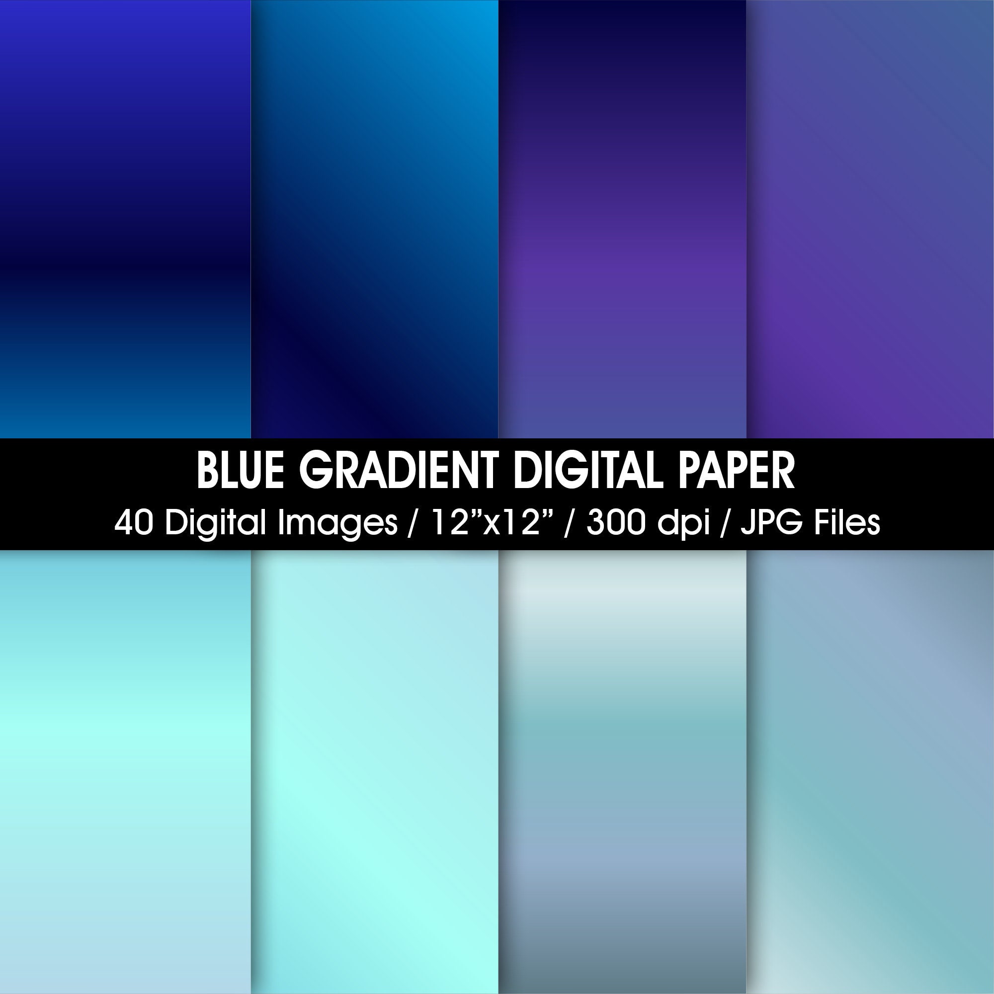 Blue Gradient Digital Paper, Blue Ombre Scrapbook Papers, Instant ...