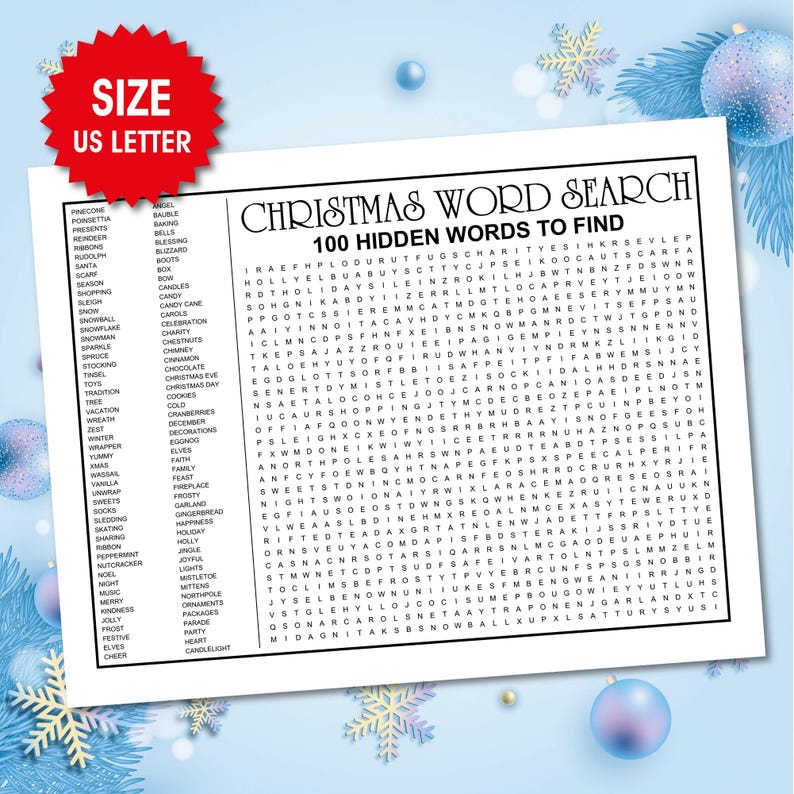Giant Christmas Word Search, Christmas Game, Printable Christmas Search ...
