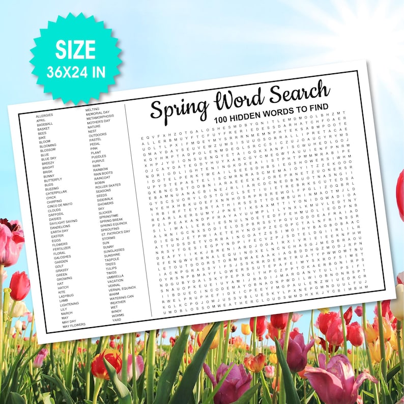 Giant Spring Word Search, Spring Brake Fun Game, Printable Spring Word ...