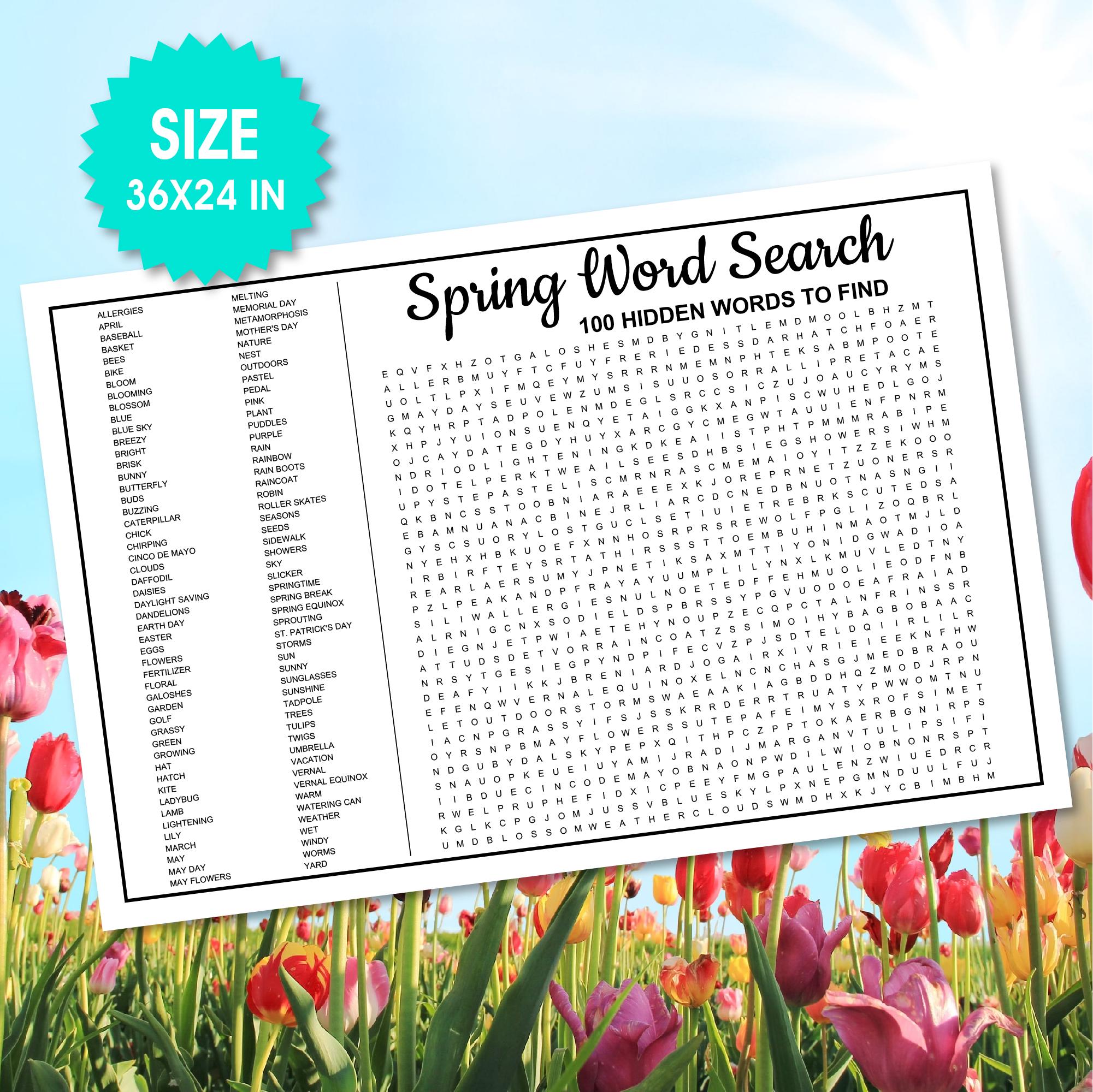 Giant Spring Word Search, Spring Brake Fun Game, Printable Spring Word ...