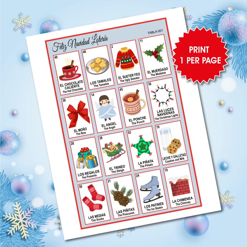 30 Christmas Lottery Cards, Loteria De Navidad, Bilingual Holiday Bingo ...