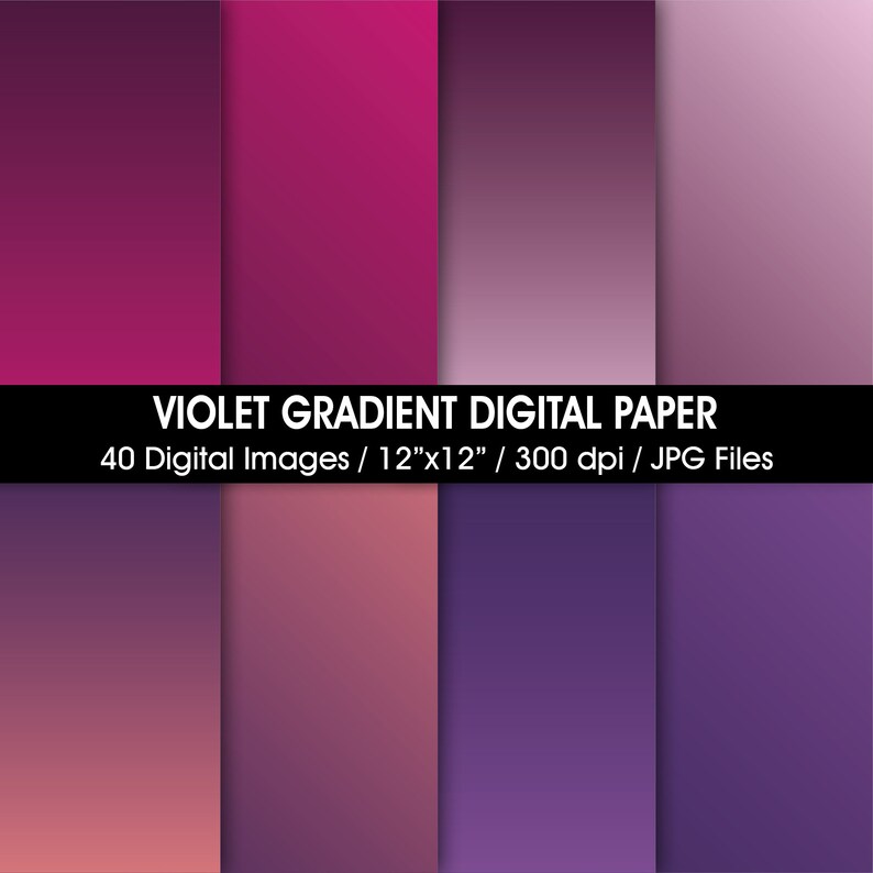 Violet Gradient Digital Paper, Violet Ombre Scrapbook Papers, Instant ...