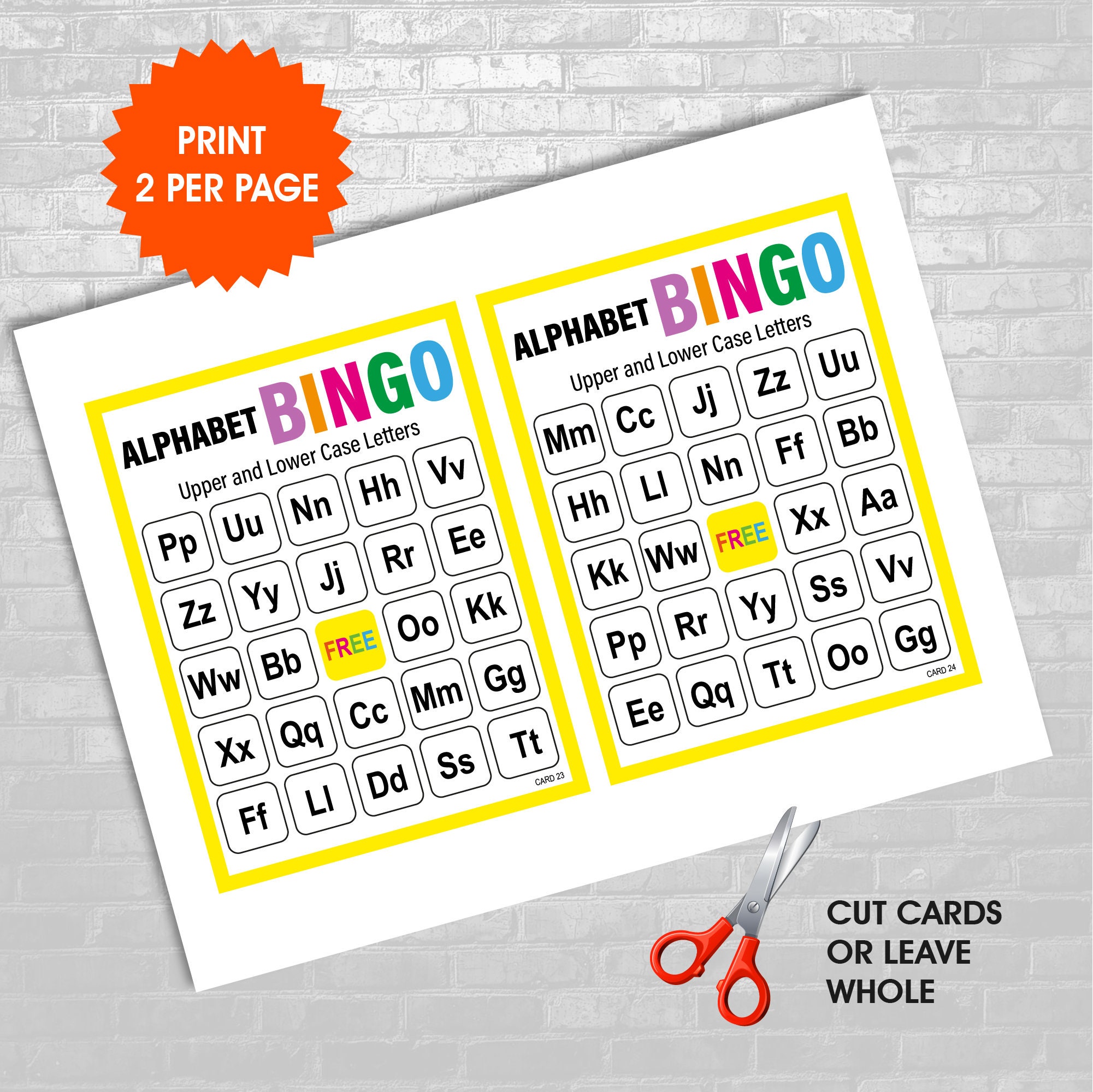 50 Alphabet Bingo Cards, 1 or 2 per Page, Fun Party Game, Classroom ...