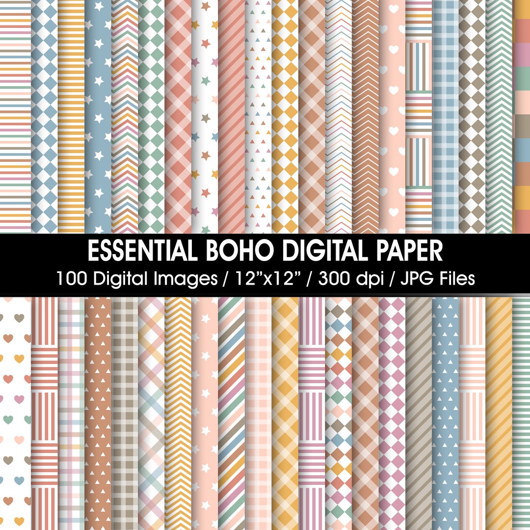 Essential Geometric Boho Digital Paper, Boho Backgrounds, Bundle Sheets ...