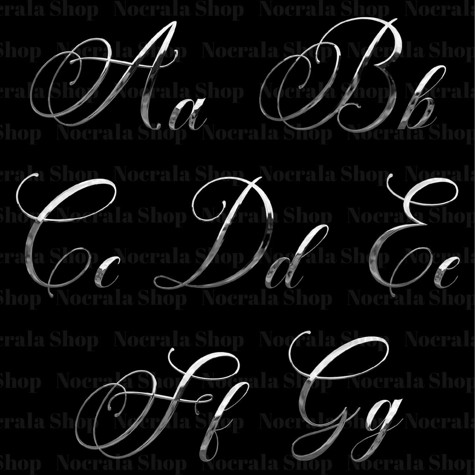Silver Chrome Cursive Alphabet Clipart, PNG Clip Art, Silver Chrome ...
