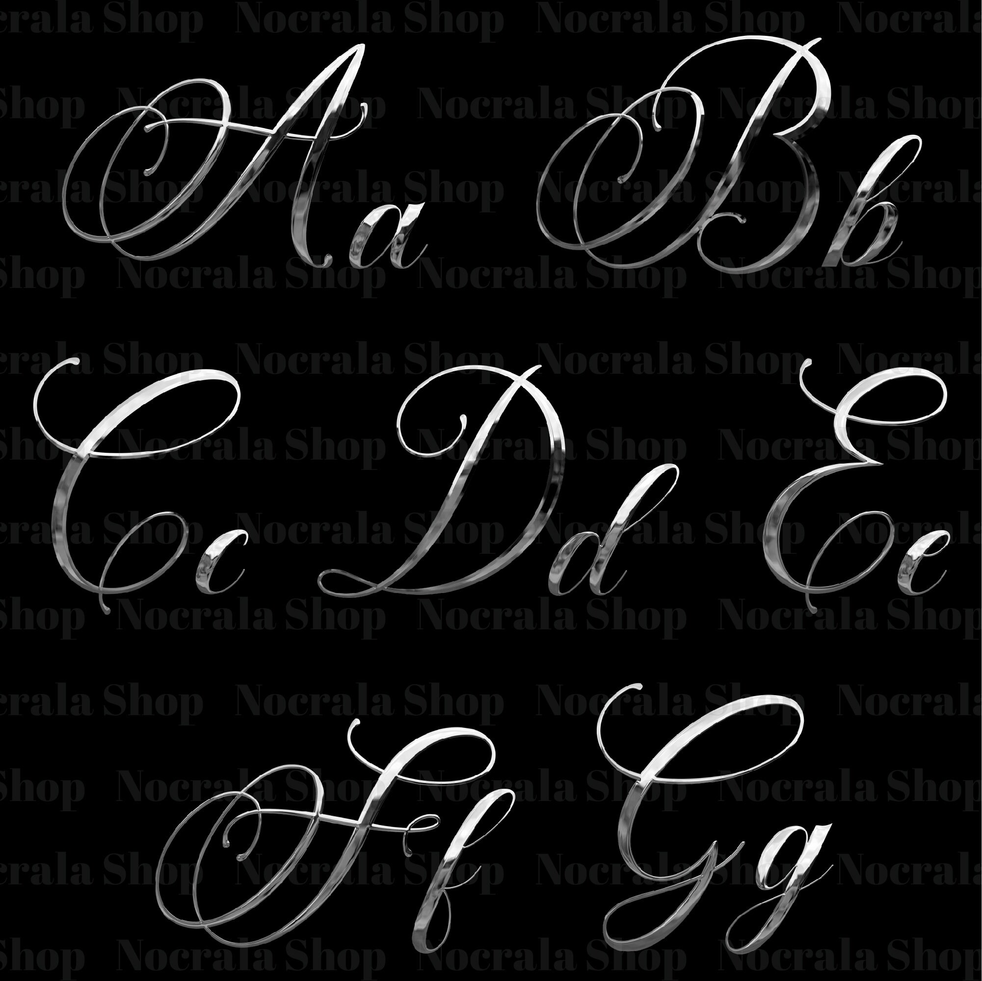 Silver Chrome Cursive Alphabet Clipart, PNG Clip Art, Silver Chrome ...