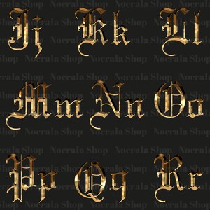 Gold Gothic Alphabet Clipart, PNG Digital Clip Art, Gold Gothic Letters ...
