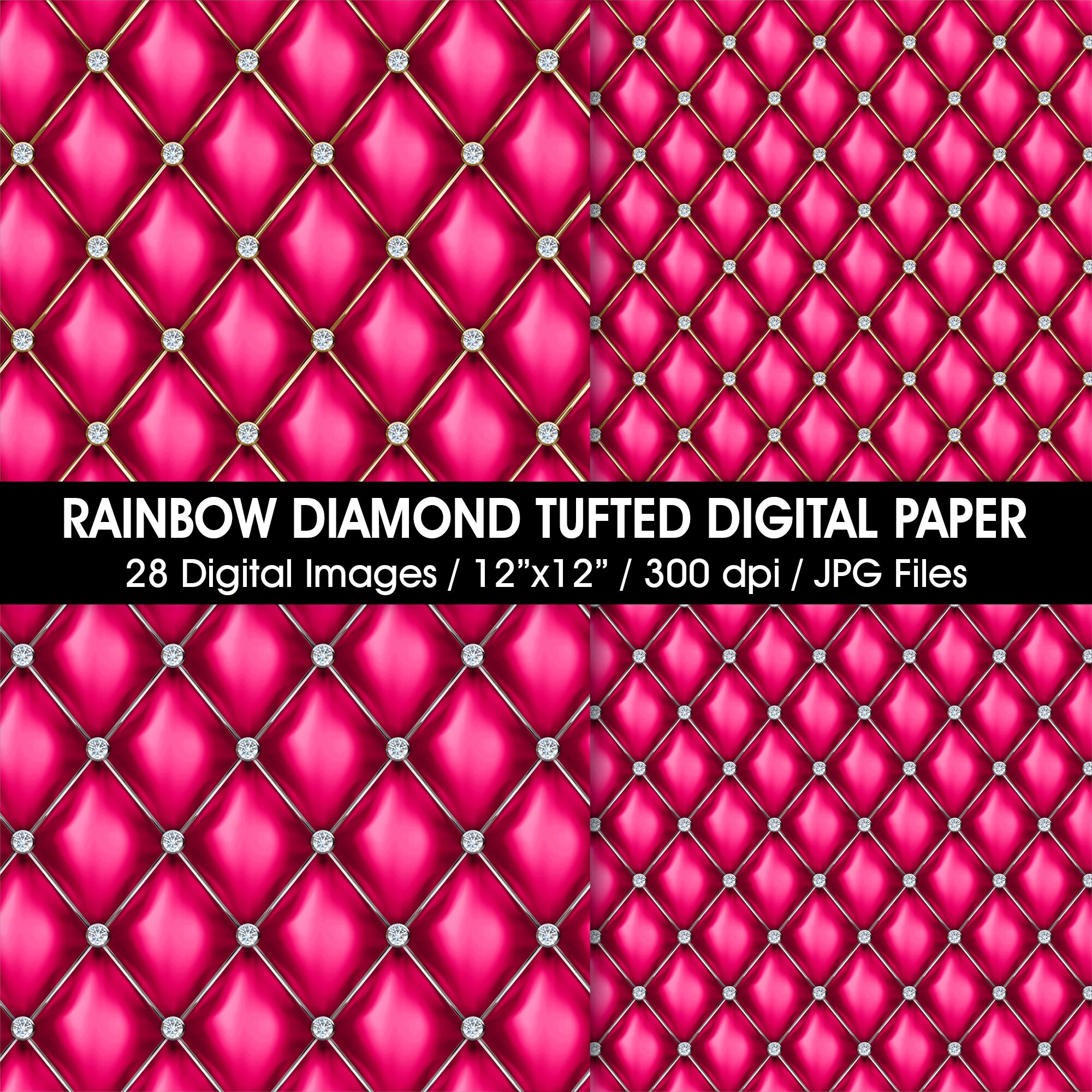 Rainbow Diamond Tufted Digital Paper, Pastel Scrapbook Papers, Luxury ...