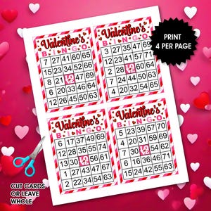 300 Valentine's Bingo Cards, 1, 2, or 4 per Page, Valentine's Party ...