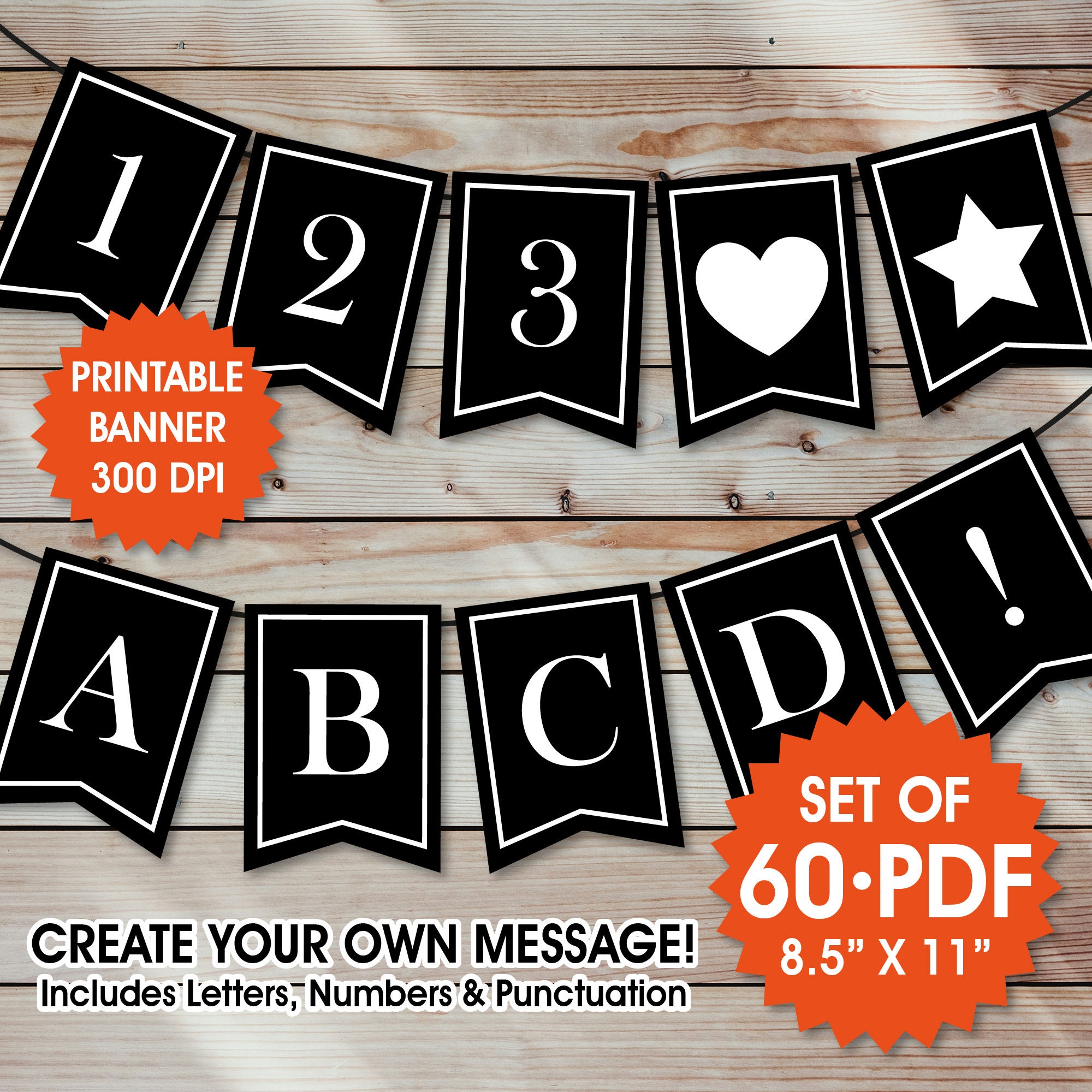 Printable DIY Banner, Letters, Numbers, Punctuation (PDF Download) - Etsy