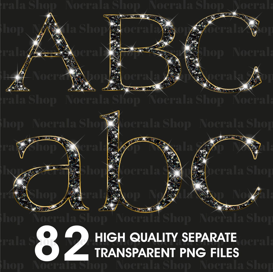 Black Diamond Alphabet Clipart, PNG Digital Clip Art, Black Diamond Letters, Numbers, Symbols ...