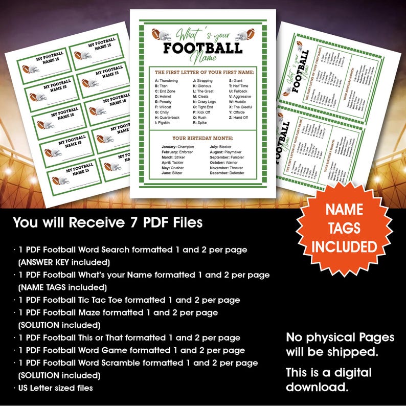 7 Printable Football Party Games for Kids & Adults, American Football ...