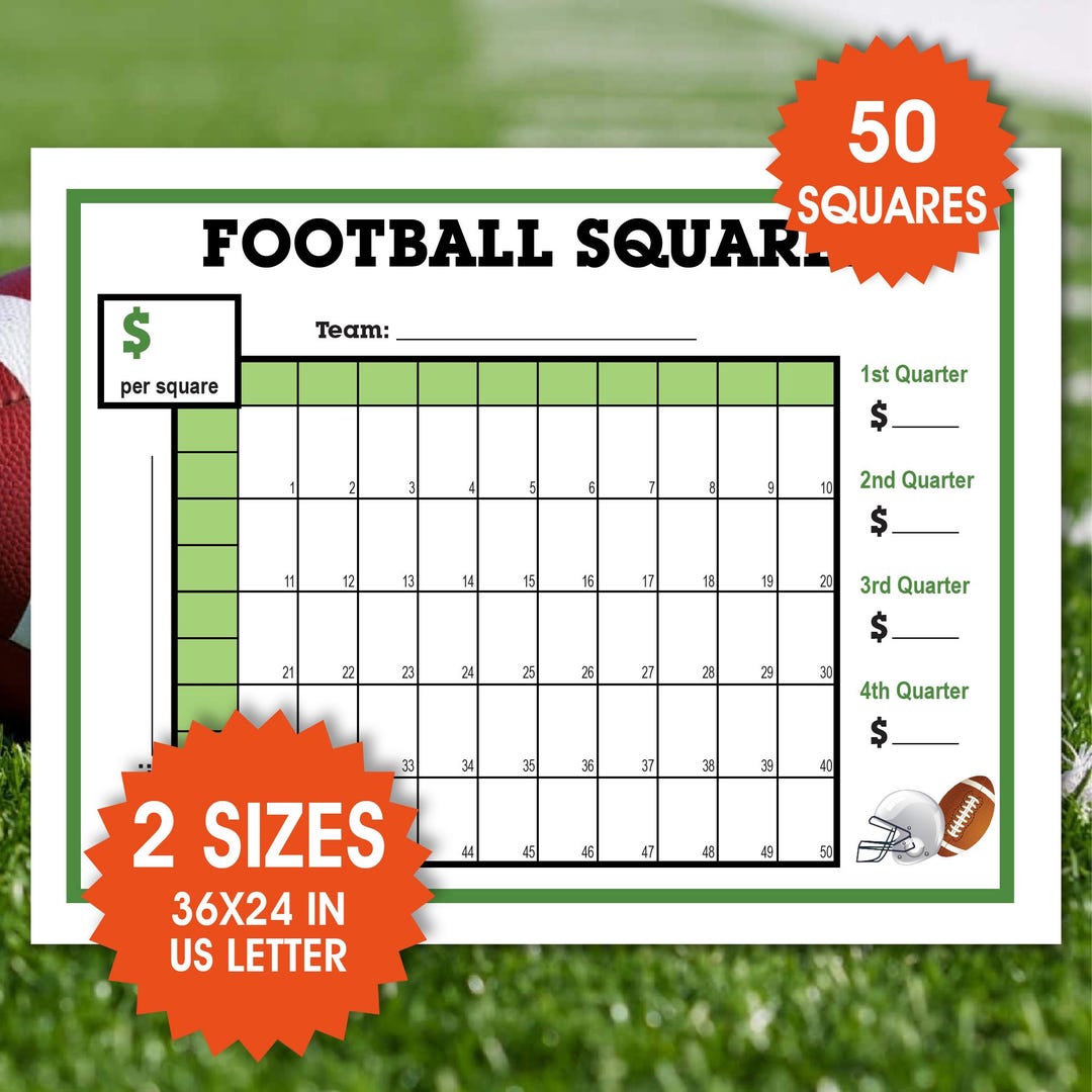 Football Squares Board, 50 Numbered Squares, Fun Family Activity ...