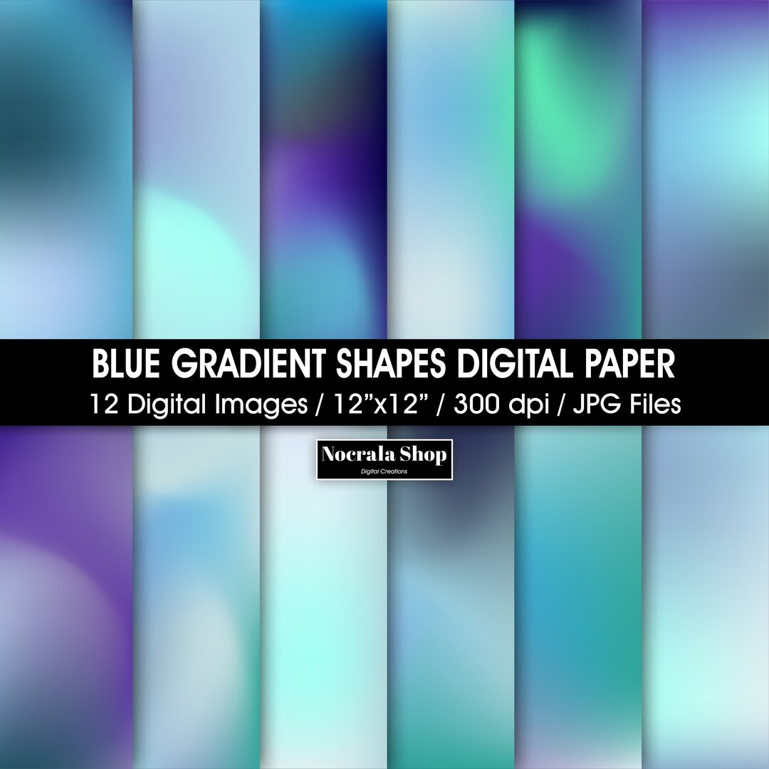 Blue Gradient Shapes Digital Paper, Blue Ombre Scrapbook Papers ...