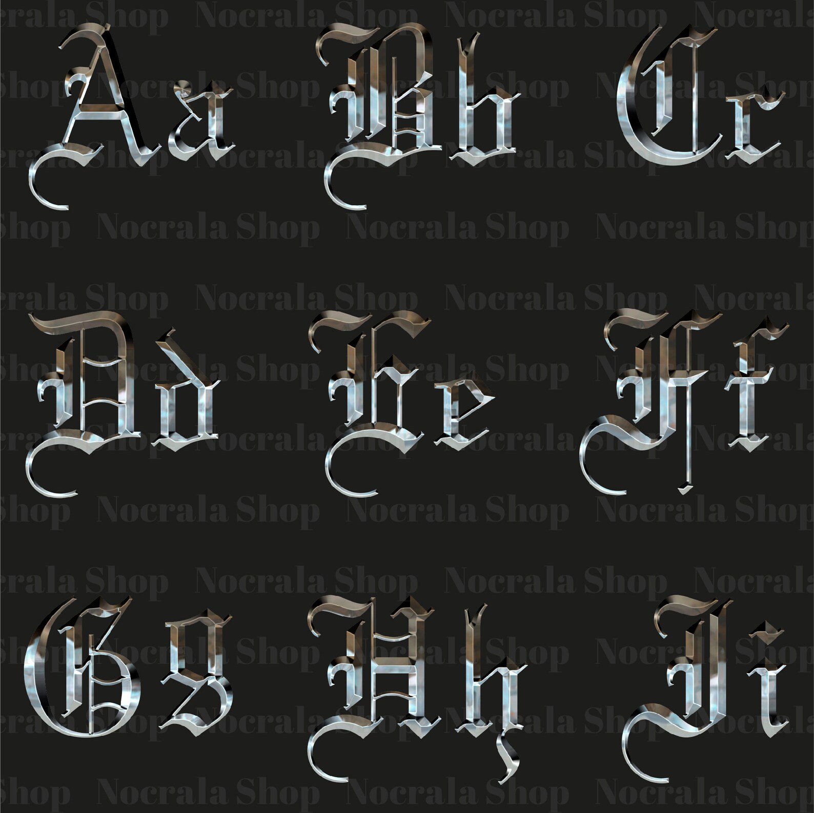 Gothic Silver Alphabet Clipart, PNG Digital Clip Art, Silver Gothic ...