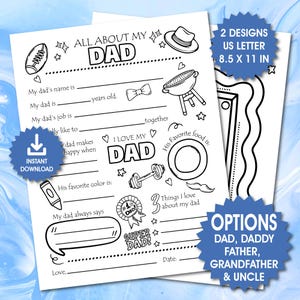 All About My Dad Worksheet, Father's Day Coloring Page, Printable Gift ...