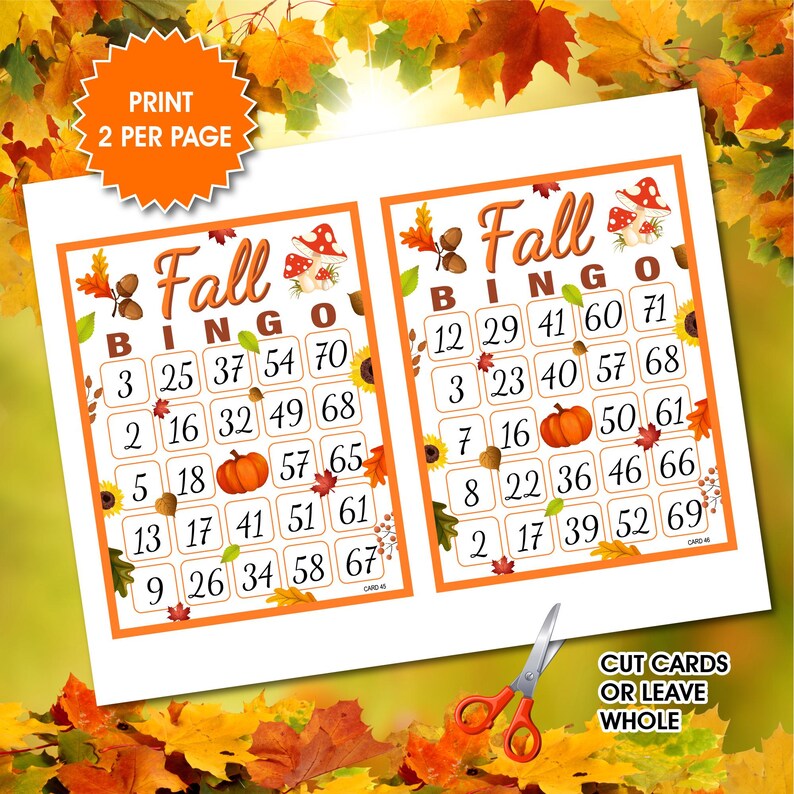 100 Fall Bingo Cards, Bingo for Kids and Adults, Autumn Theme Games ...