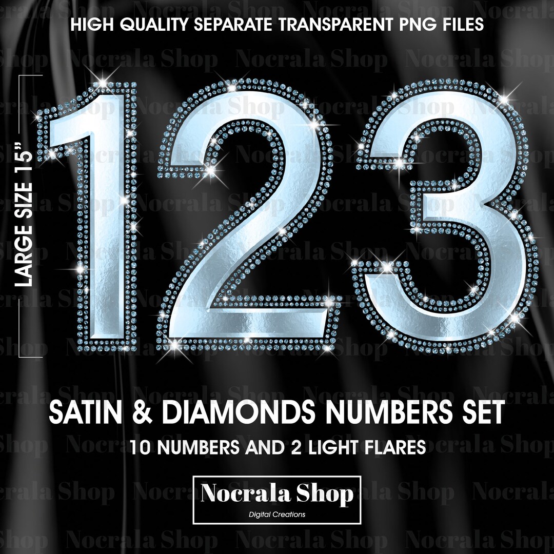 Blue Satin and Diamond Numbers Clipart, PNG Digital Clip Art, Blue ...