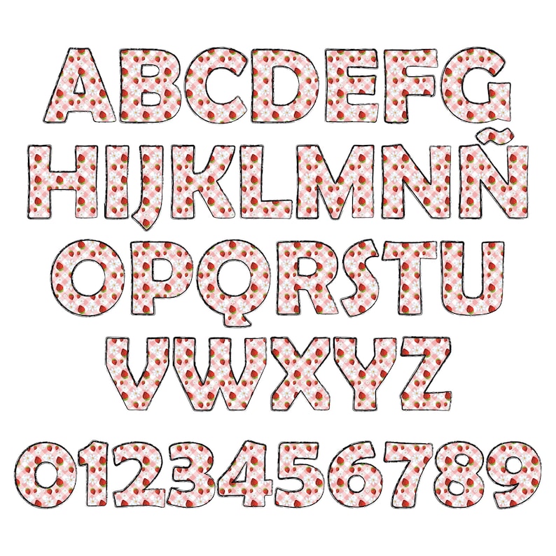 4 Strawberry Alphabets Clipart, PNG Digital Clip Art, Strawberry ...