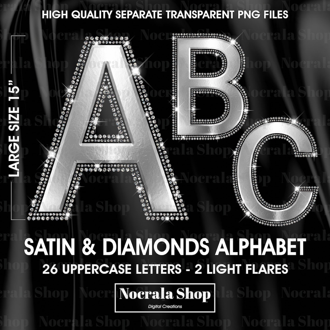 Silver Satin and Diamond Alphabet Clipart, PNG Digital Clipart, Silver ...