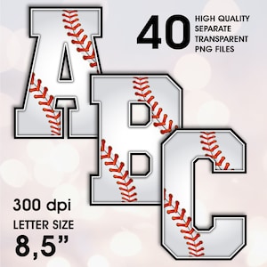 Baseball Alphabet Clipart, PNG Digital Clip Art, Baseball Letters ...