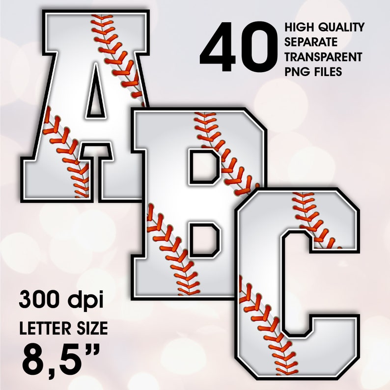Baseball Alphabet Clipart, PNG Digital Clip Art, Baseball Letters ...