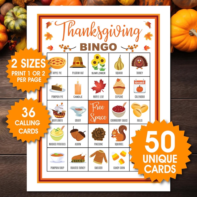 Thanksgiving Bingo Game, Fall Party Activity (PDF Download) - Etsy