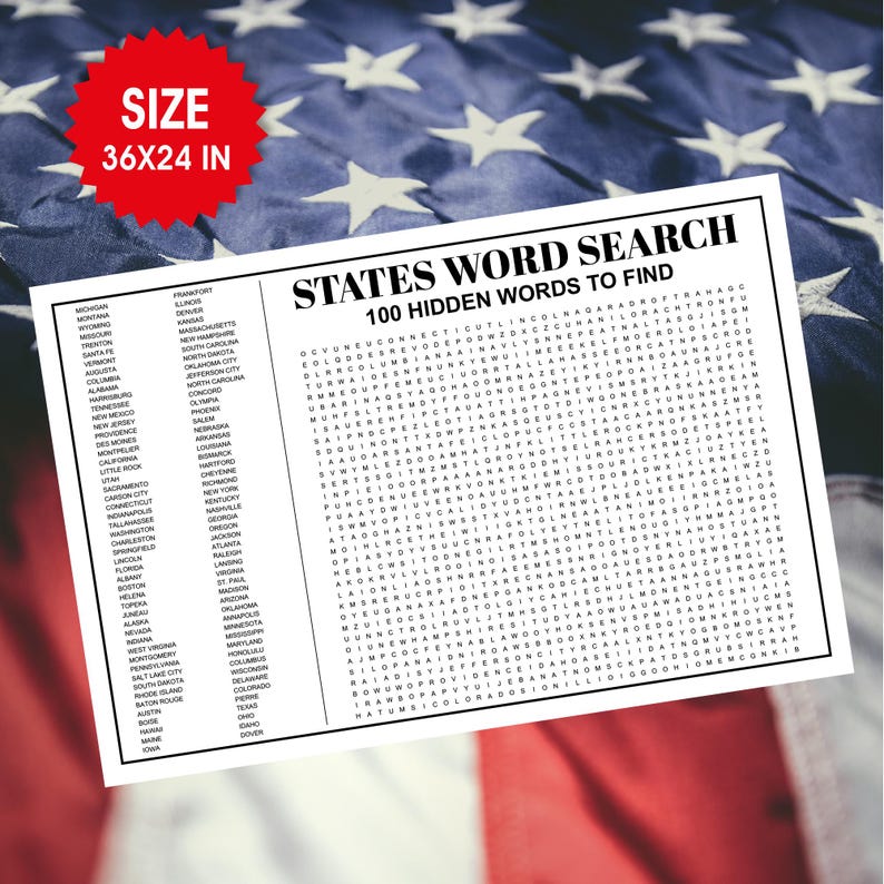Giant USA States Word Search, USA States Game, Printable Word Search ...