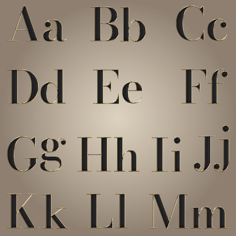 Black and Gold Glam Alphabet Clipart, PNG Digital Clip Art, Black ...