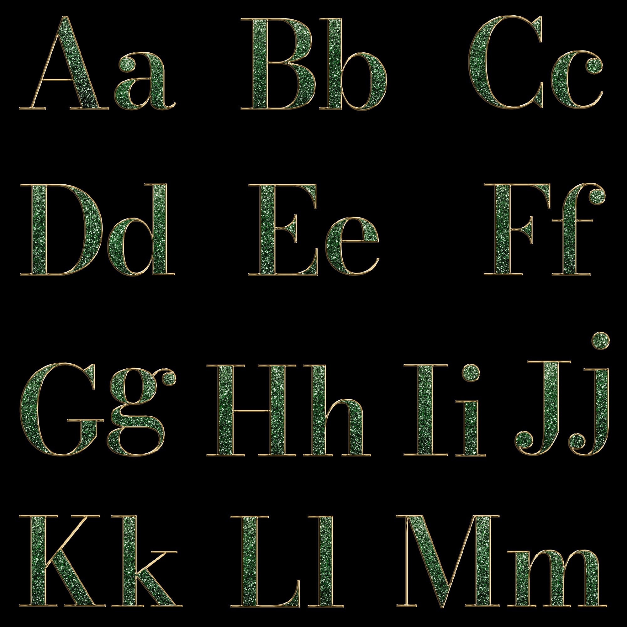 Green Glitter Glam Alphabet Clipart, PNG Clipart, Bling Alphabet ...
