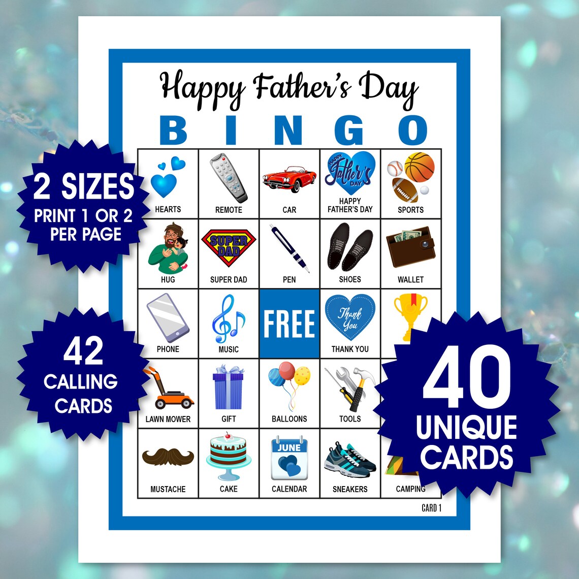 40 Happy Father's Day Bingo Cards, 1 or 2 per Page, Fun Party Game ...