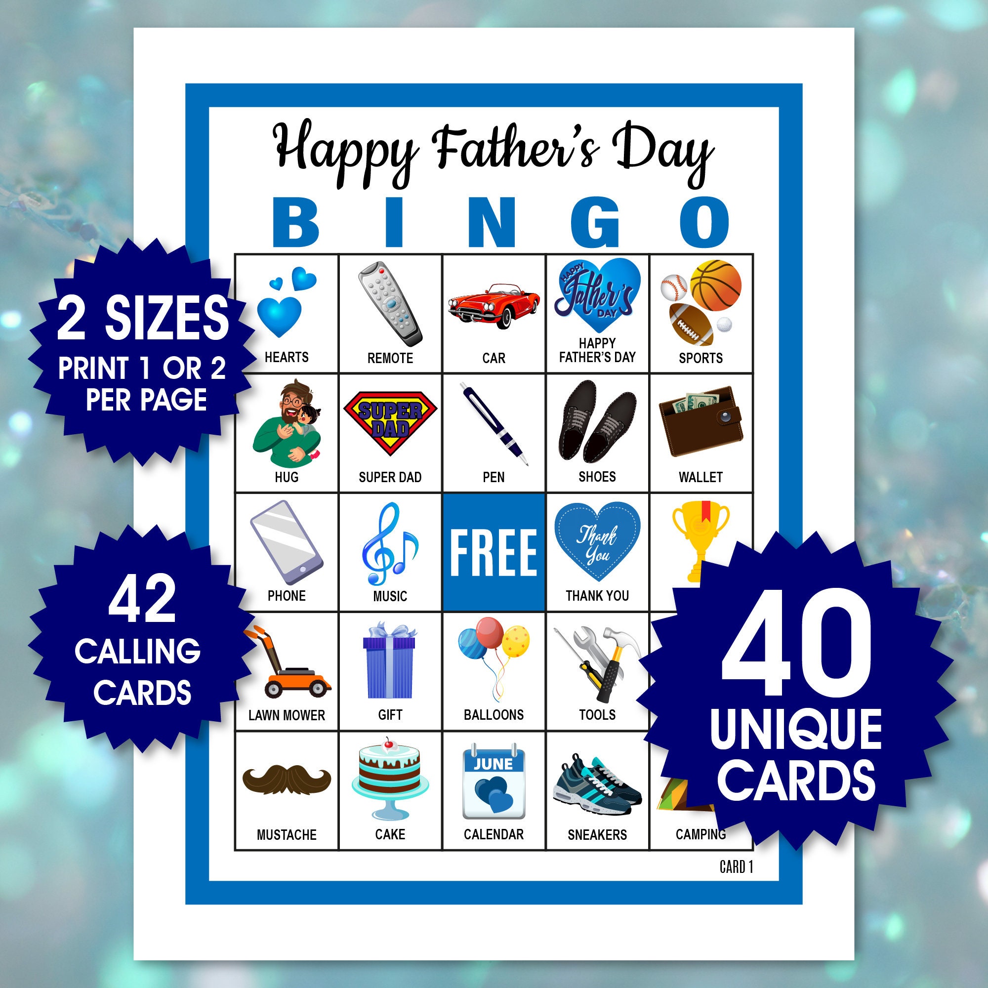 40 Happy Father's Day Bingo Cards, 1 or 2 per Page, Fun Party Game ...