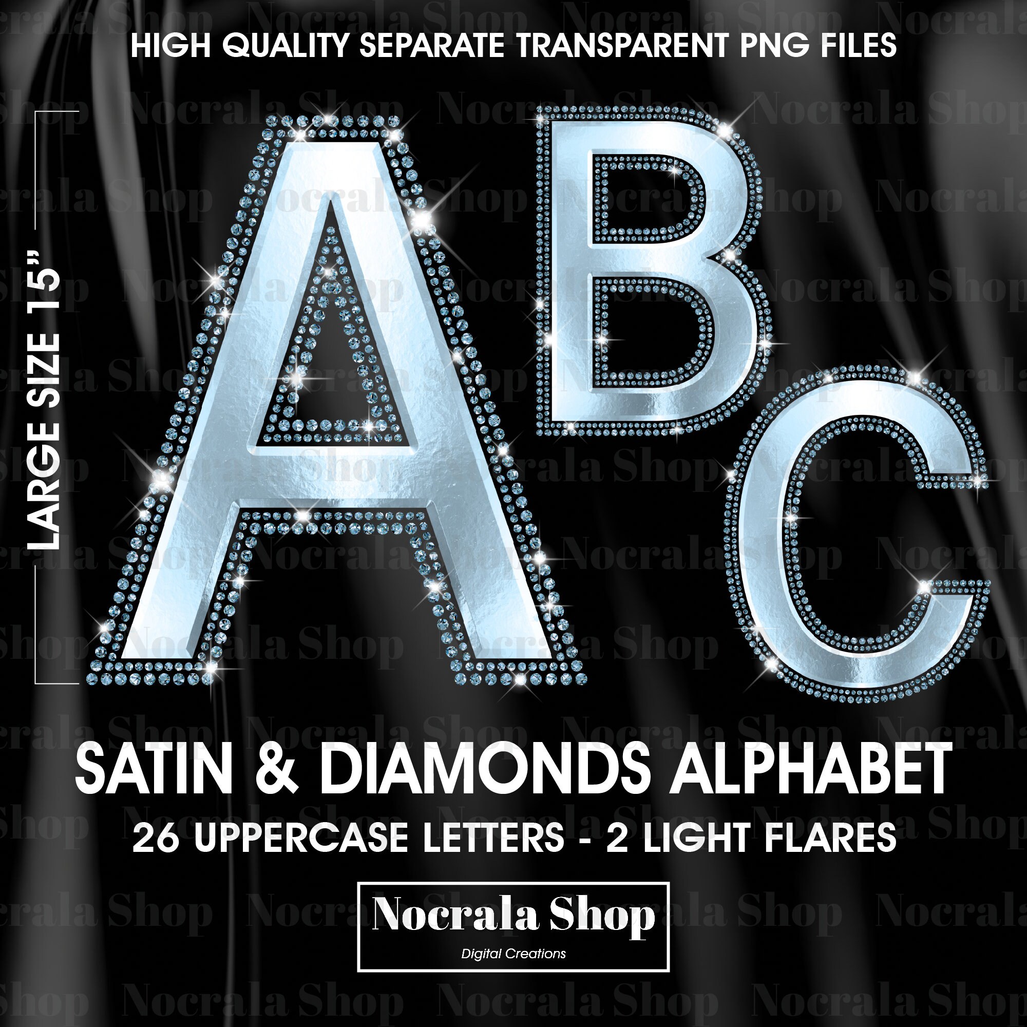 Blue Satin and Diamond Alphabet Clipart PNG Digital Clip Art - Etsy