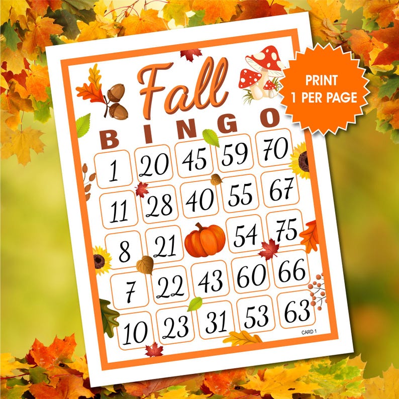 100 Fall Bingo Cards, Bingo for Kids and Adults, Autumn Theme Games ...