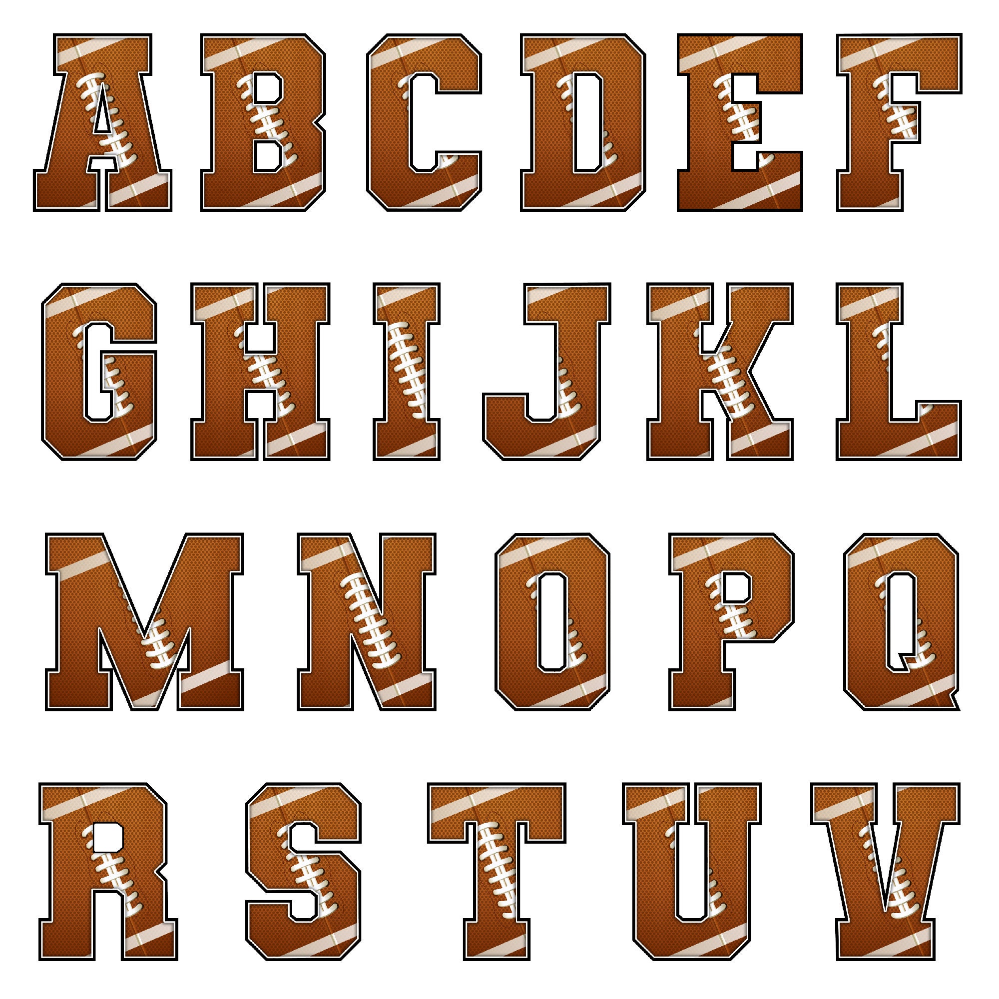 Football Alphabet Clipart, PNG Digital Clip Art, Football Letters ...