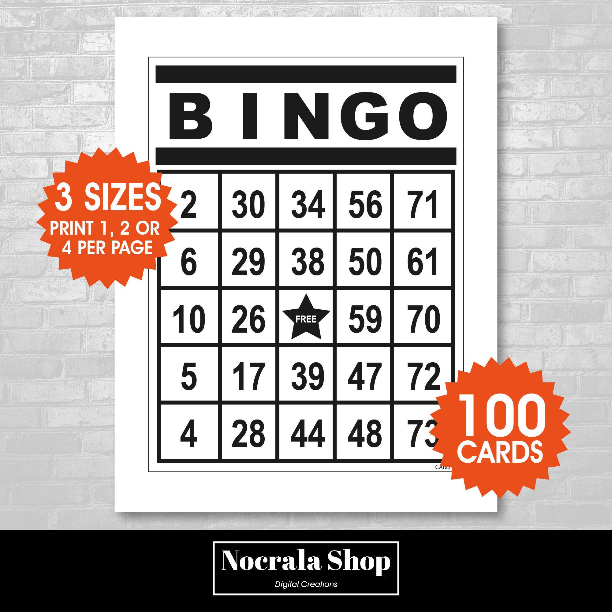 100 Bingo Cards, 1, 2, or 4 per Page, Fun Party Game, Classroom ...