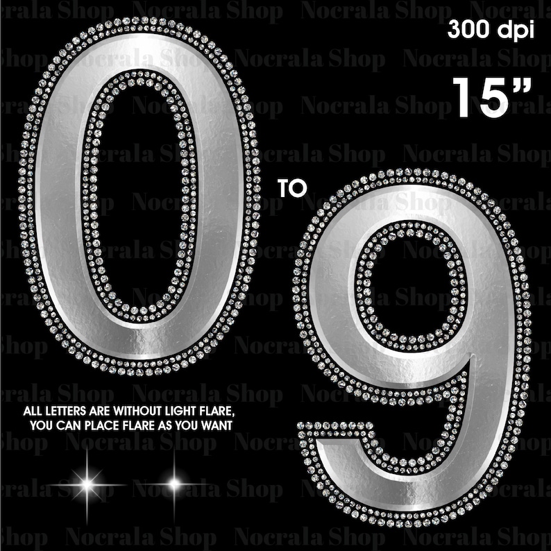 Silver Satin and Diamond Numbers Clipart, PNG Digital Clip Art, Silver ...