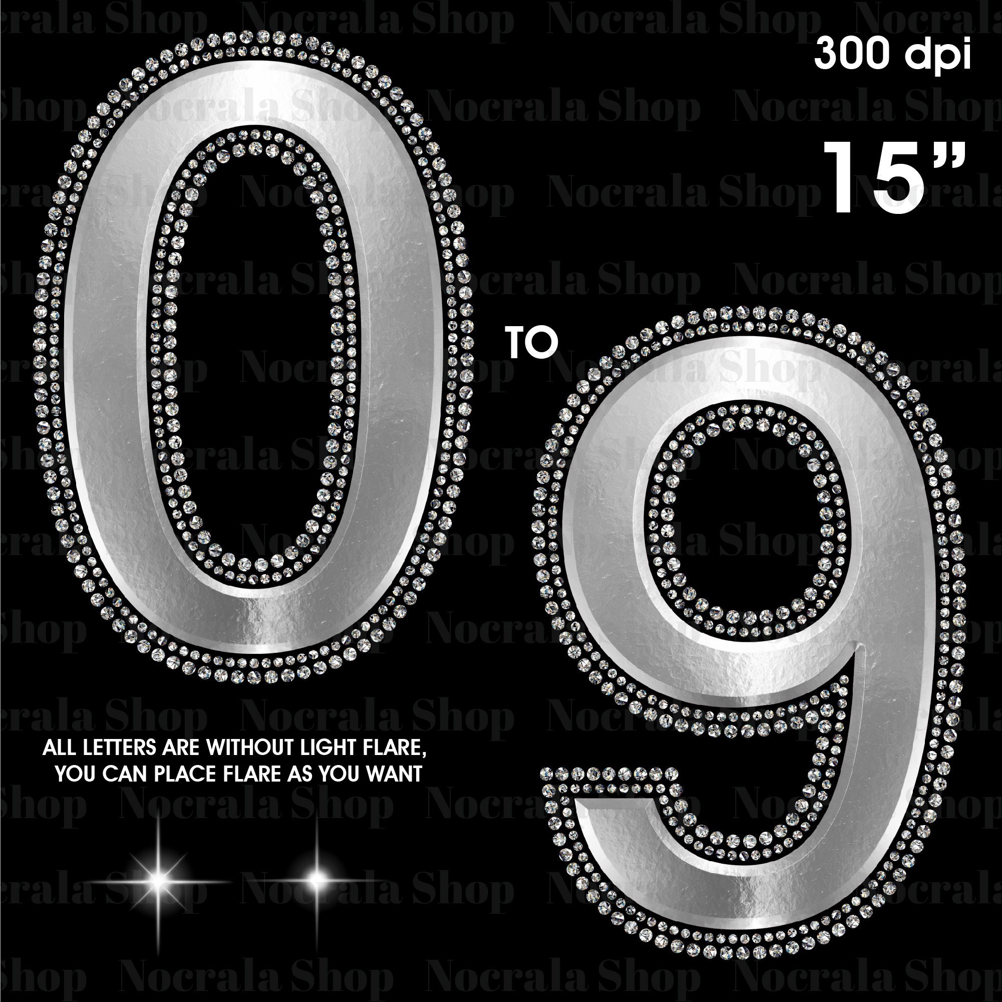Silver Satin and Diamond Numbers Clipart, PNG Digital Clip Art, Silver ...