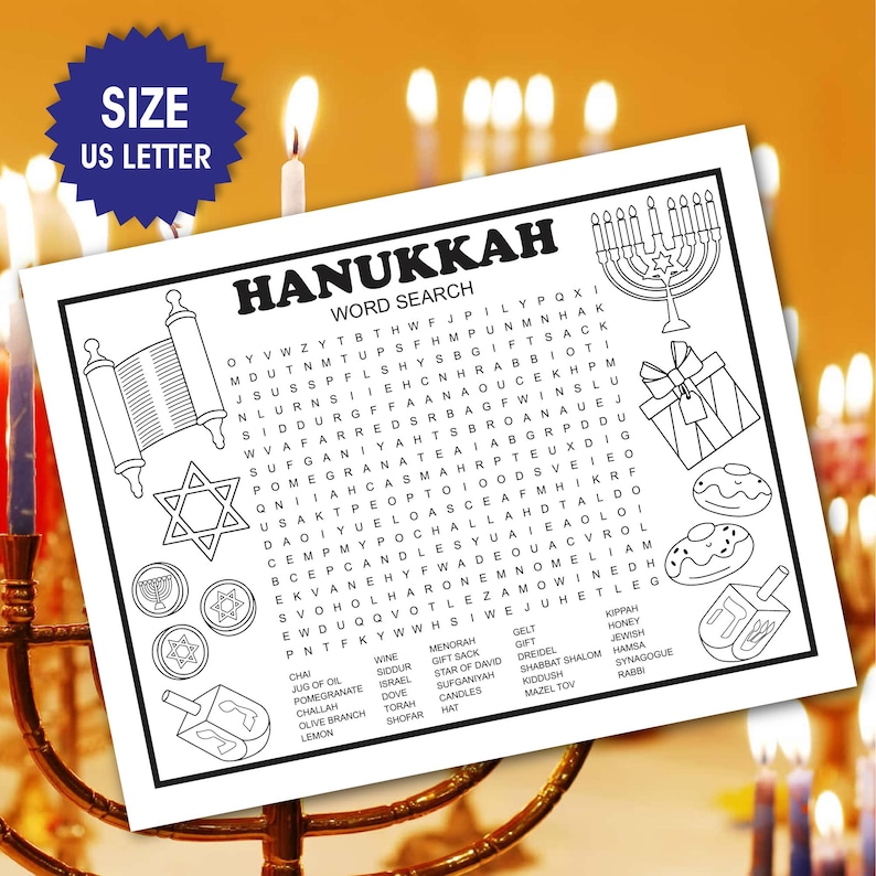 Giant Hanukkah Word Search, Hanukkah Game, Printable Hanukkah Search ...