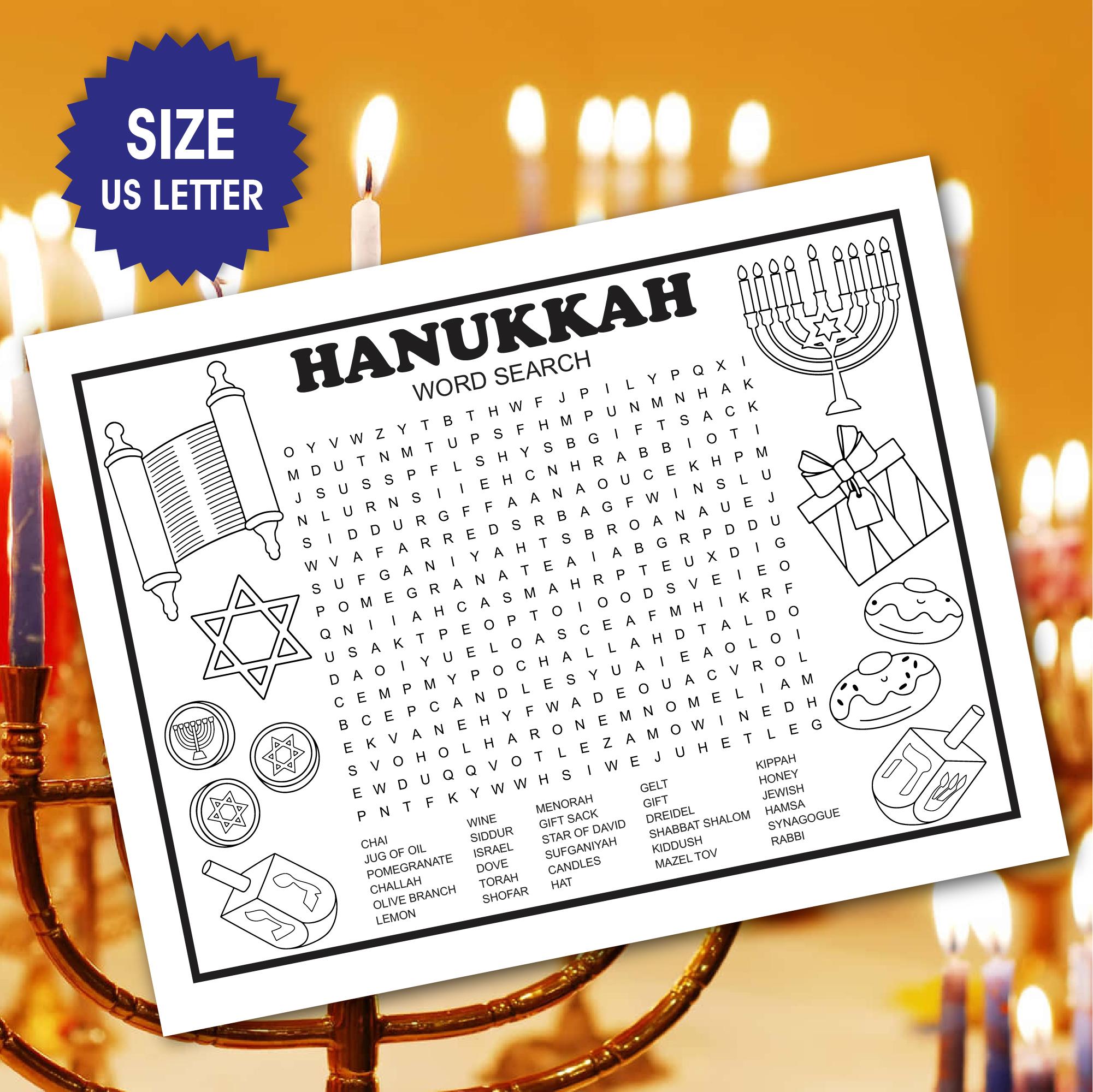 Giant Hanukkah Word Search, Hanukkah Game, Printable Hanukkah Search ...
