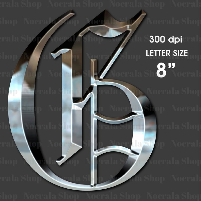 Gothic Silver Alphabet Clipart, PNG Digital Clip Art, Silver Gothic ...