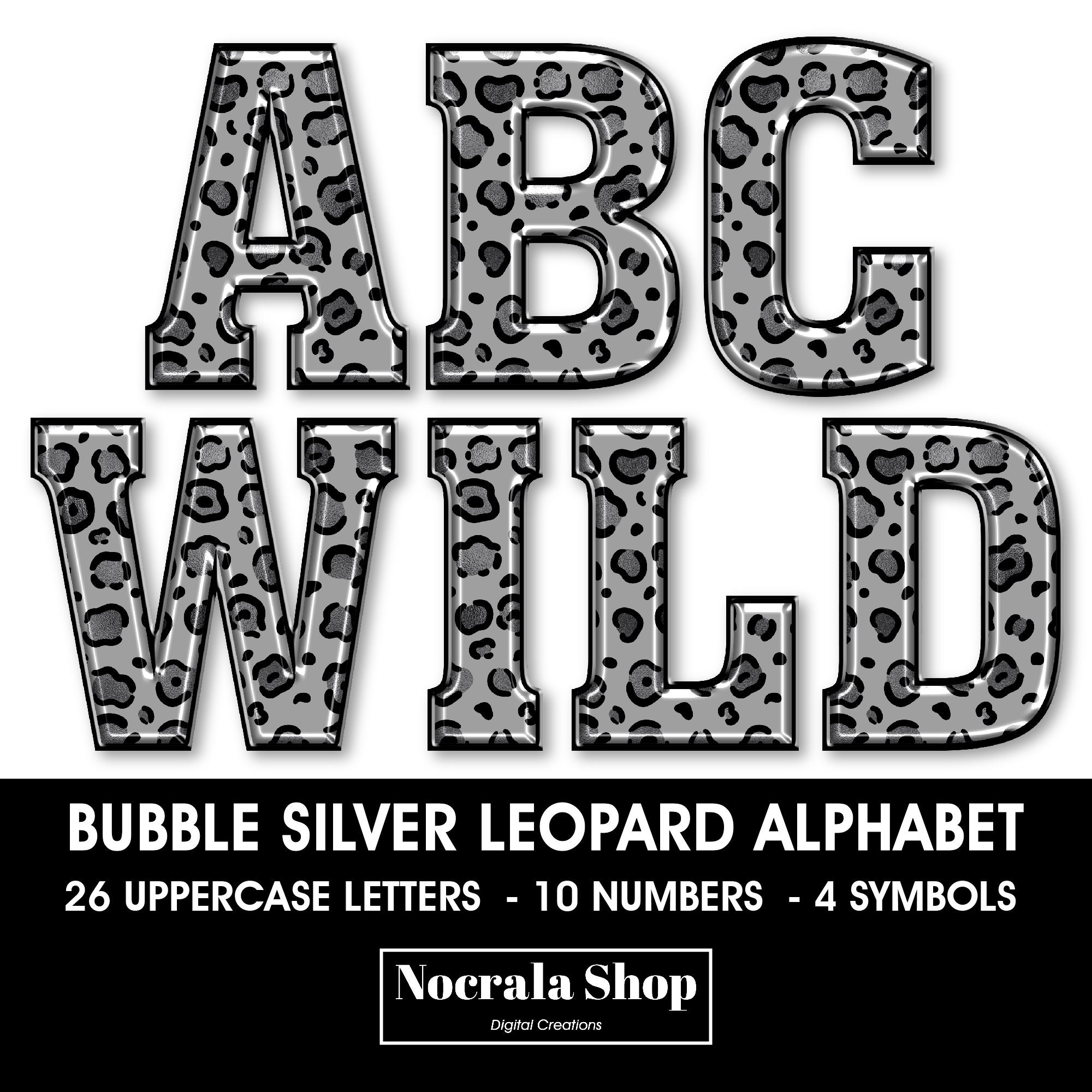 Bubble Silver Leopard Alphabet Clipart, PNG Digital Clip Art, Animal ...
