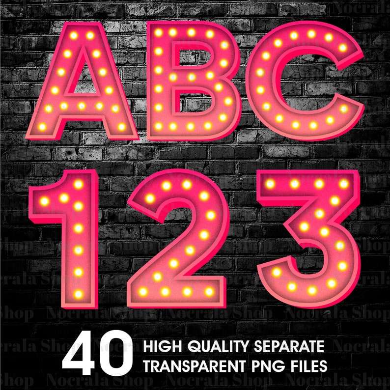 Pink Marquee Alphabet Clipart Marquee Letters & Numbers PNG - Etsy