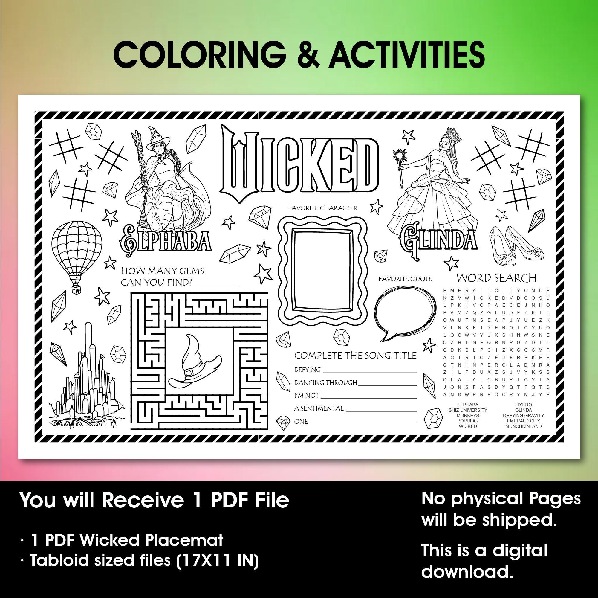 Printable Wicked Placemat for Kids, Wicked Birthday Coloring and ...