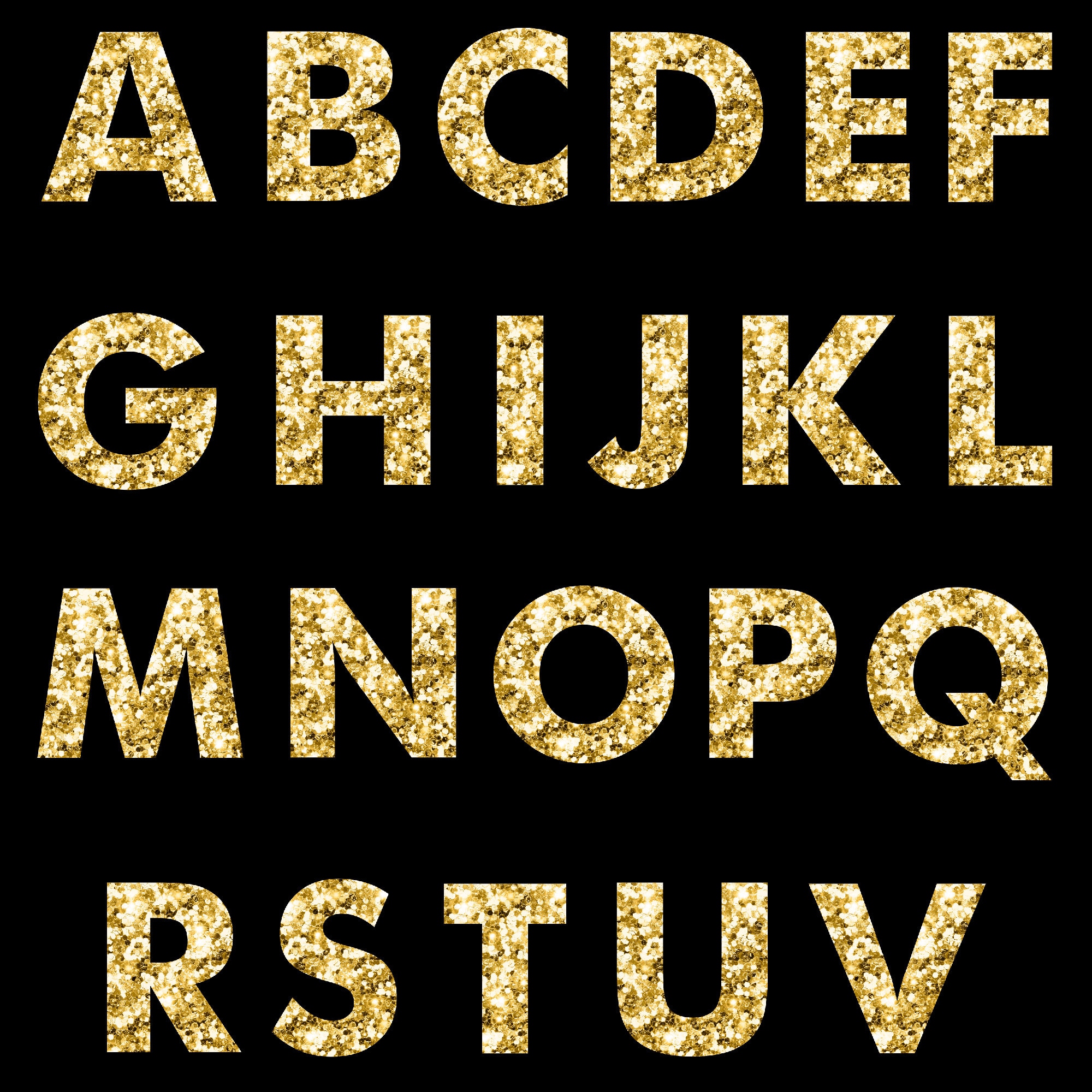Gold Chunky Glitter Alphabet Clipart, PNG Digital Clip Art, Gold ...