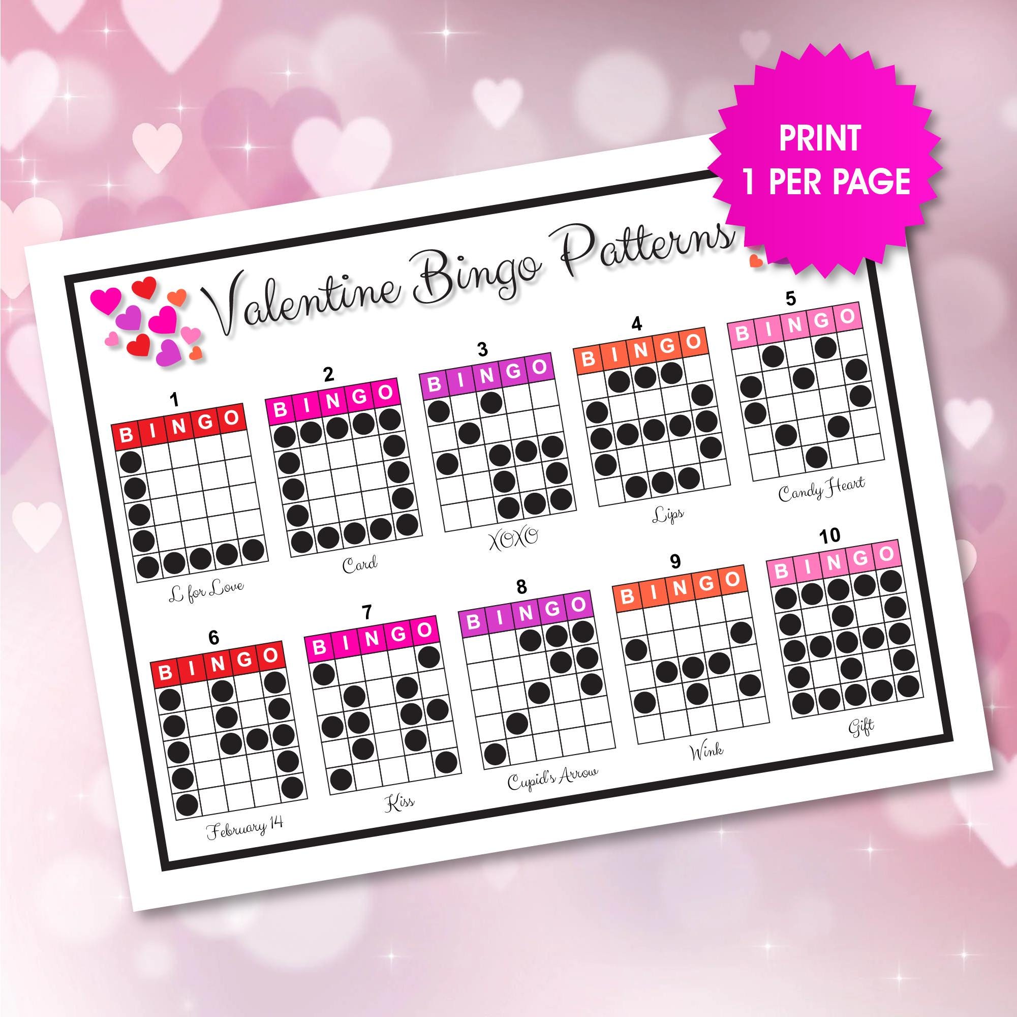 Valentine Bingo Pattern, Printable Bingo Game, Bingo Tournament, Fun ...